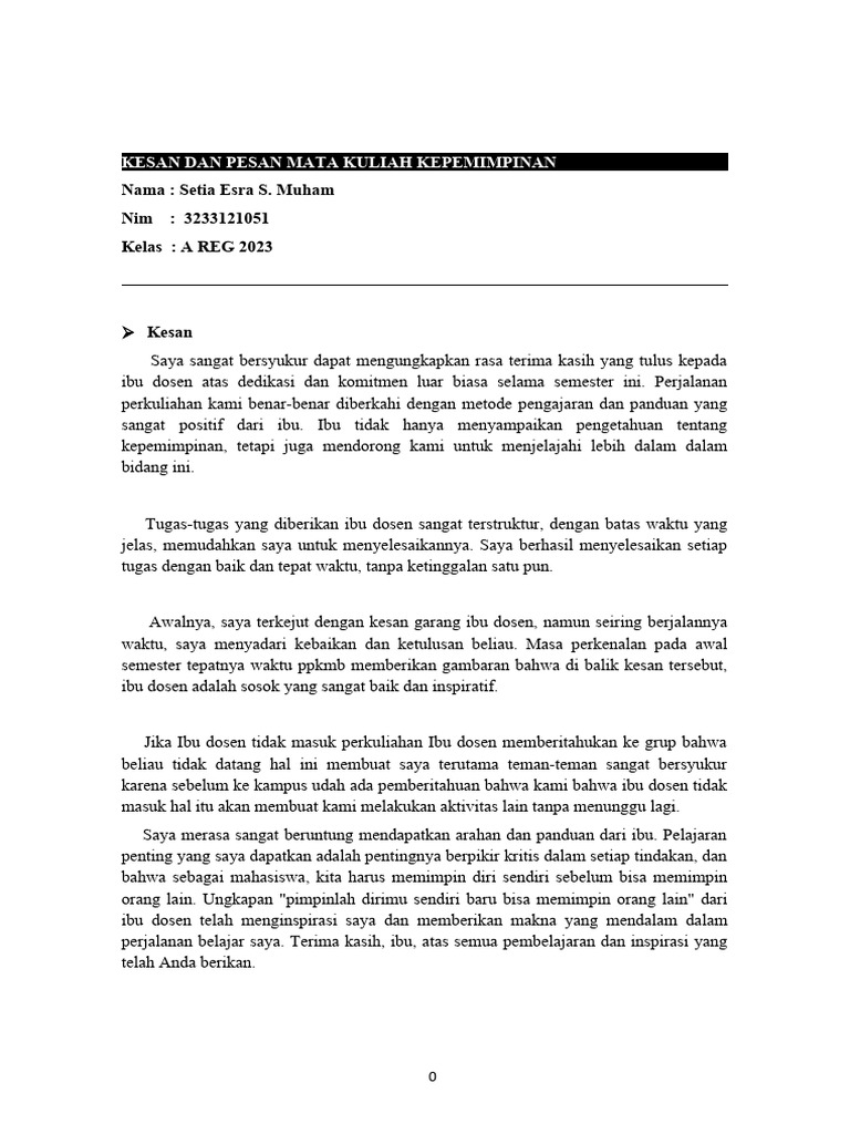 Kesan dan Pesan untuk Dosen Kepemimpinan | PDF | Karier & Perkembangan ...