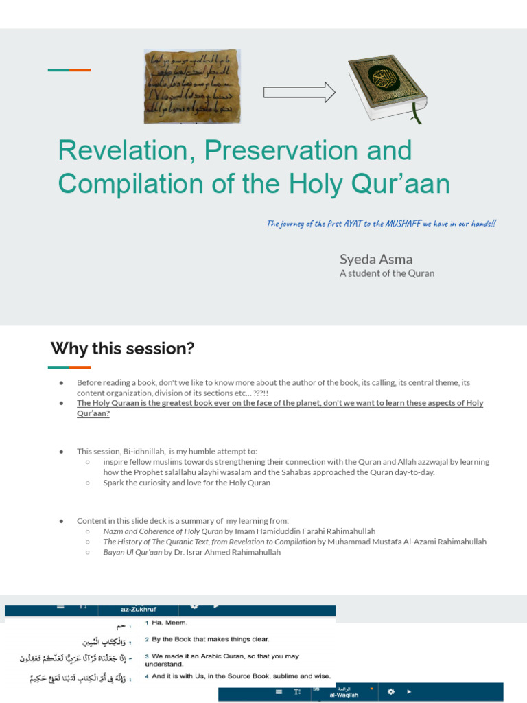 History of Revelation, Preservation and Compilation of The Holy Qur'aan ...