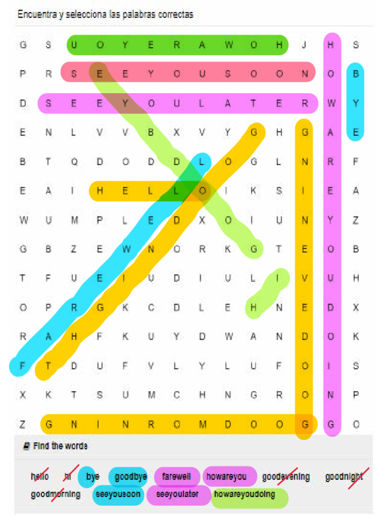 Sopa de Letras Greetings Homework2 | PDF