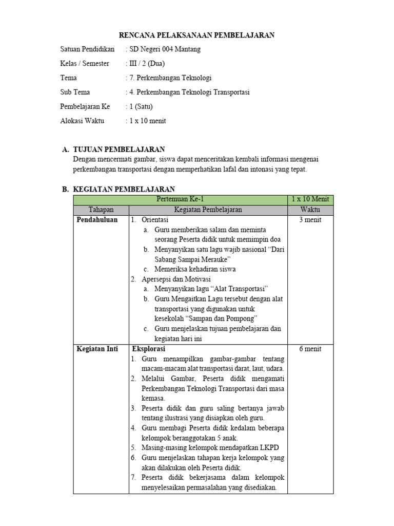 RPP Imam Aji Subagyo Kelas 3 SD | PDF