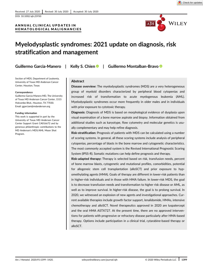 American J Hematol - 2020 - Garcia Manero - Myelodysplastic Syndromes ...
