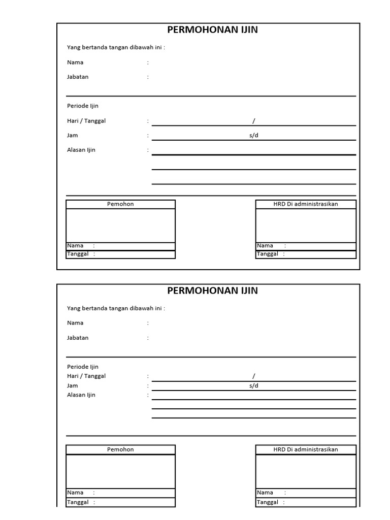 Formulir Permohonan Ijin Karyawan | PDF