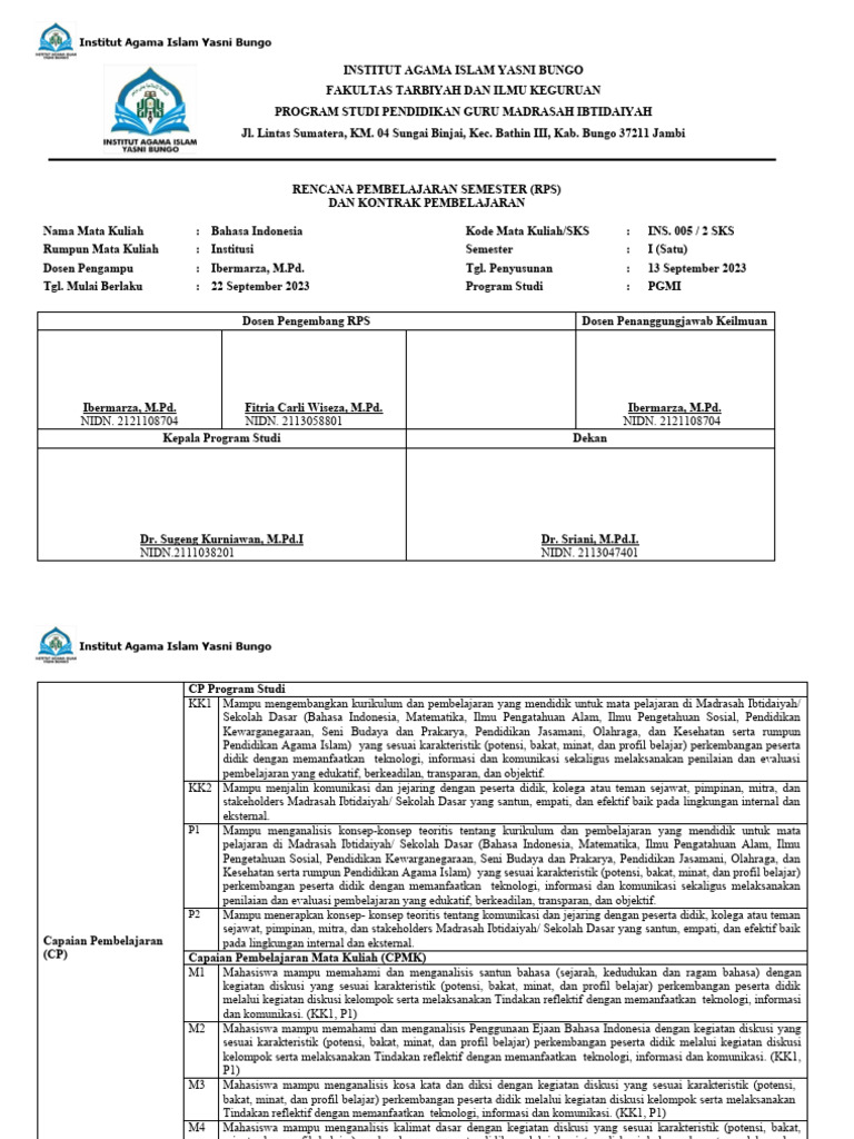 RPS Bahasa Indonesia | PDF