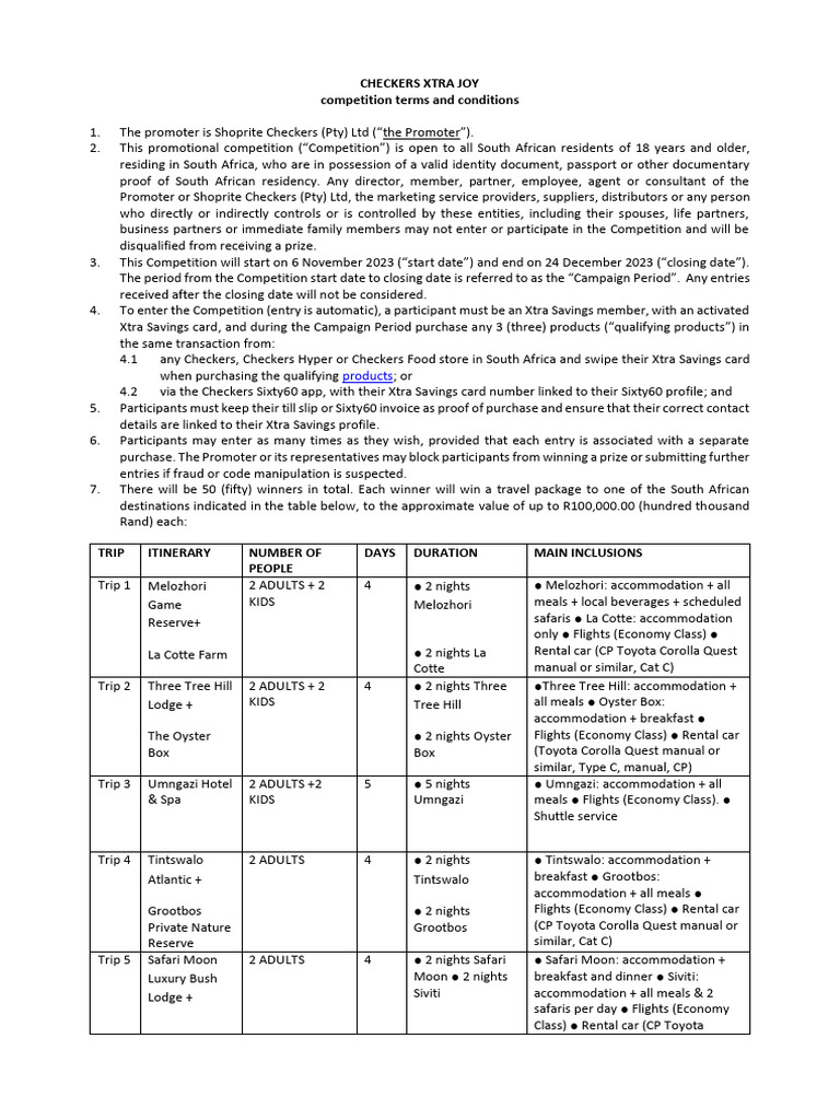 Checkers Xtra Joy Competition TC DJ 2023-11-03 | PDF | Intellectual ...