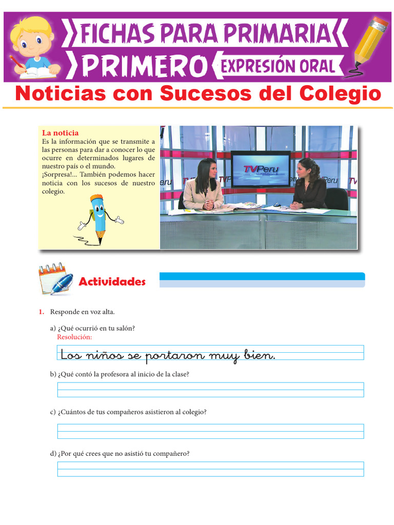 Noticias Con Sucesos Del Colegio para Primer Grado de Primaria | PDF