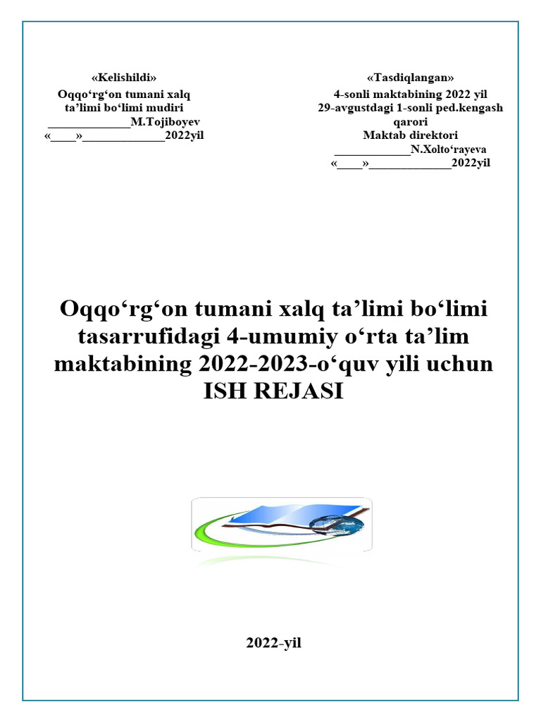 4-Maktab Ish Reja 2022-2023 | PDF