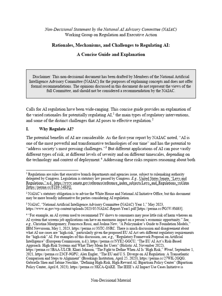 NAIAC Non-Decisional AI Regulation Guide | PDF | Artificial ...