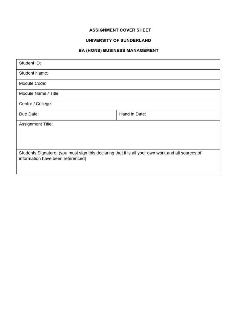 Business Management Assignment Cover Sheet | PDF