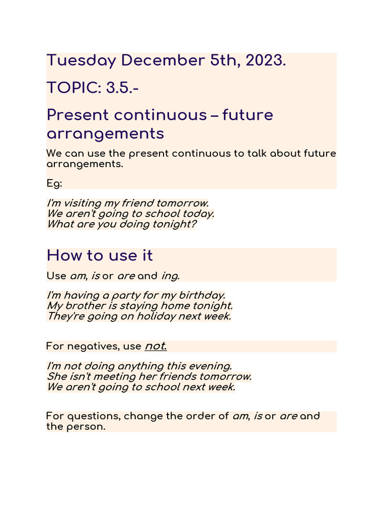 Present Continuous for Future Plans | PDF