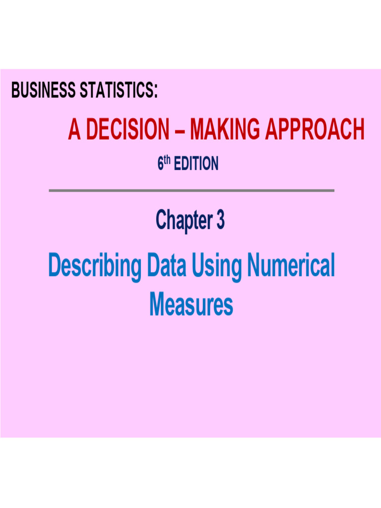 Part 2-Chapter 3 - Describing Data - Edit | PDF | Arithmetic Mean | Mean