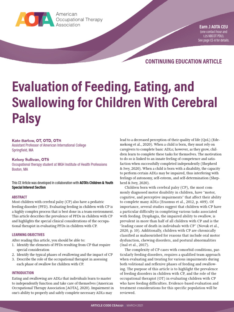 Feeding Evaluation in Cerebral Palsy | PDF | Occupational Therapy ...