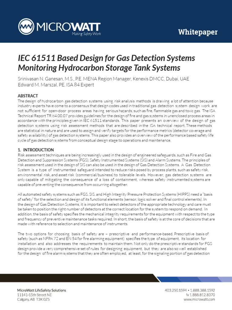 IEC 61511 Based Design For Gas Detection Systems Monitoring Hydrocarbon ...
