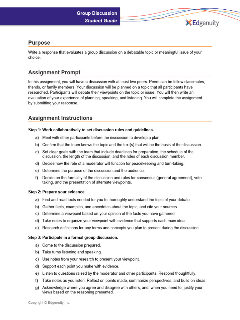 Project Group Discussion Student Guide | PDF | Evidence | Evaluation