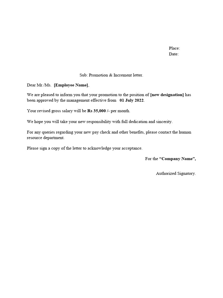 Promotion and Salary Increment Letter Format | PDF