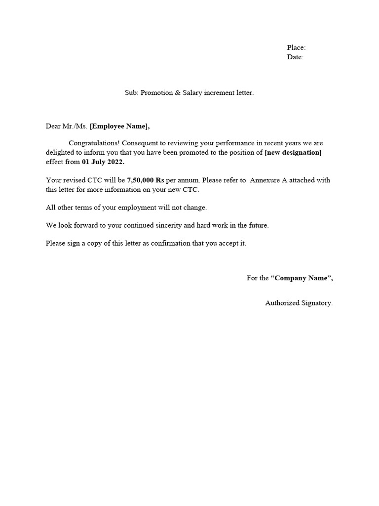 Promotion and Salary Increment Letter Format 5 | PDF