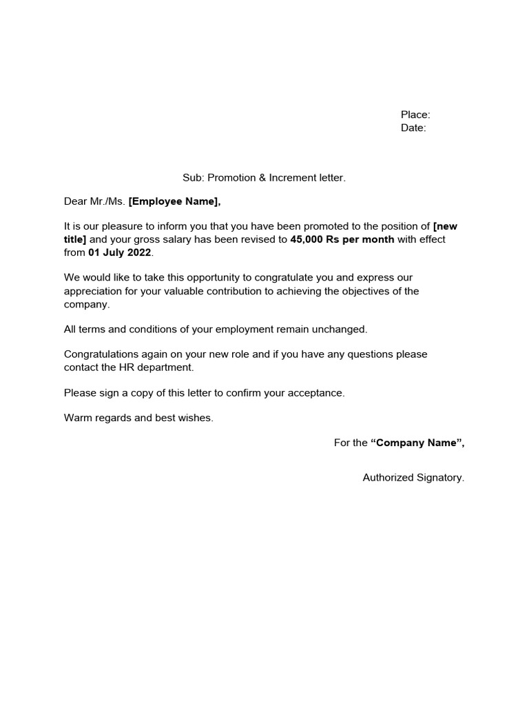 Promotion and Salary Increment Letter Format 2 | PDF
