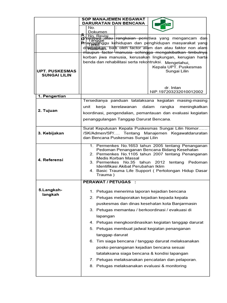 Sop Manajemen Kegawat Daruratan Dan Bencana | PDF