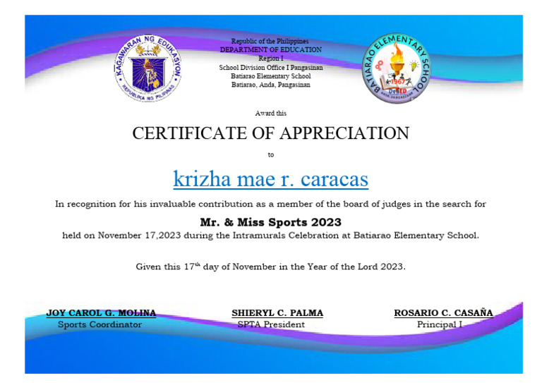 Certificate of Appreciation | PDF