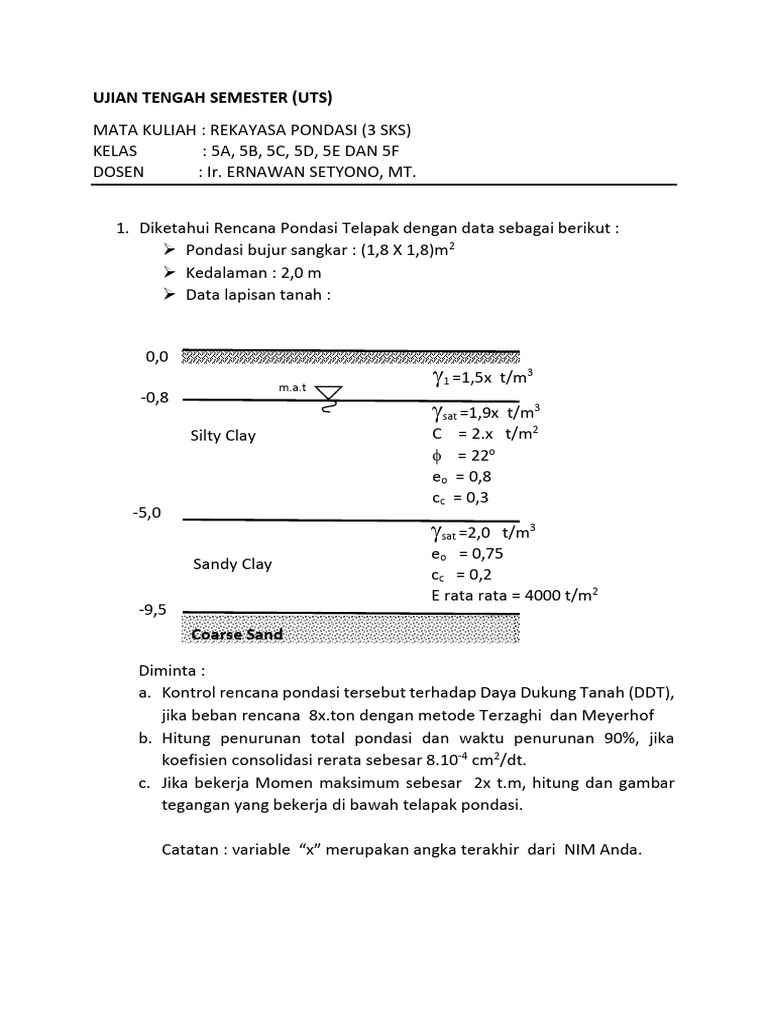 Soal UTS Rekayasa Pondasi | PDF | Sains & Matematika