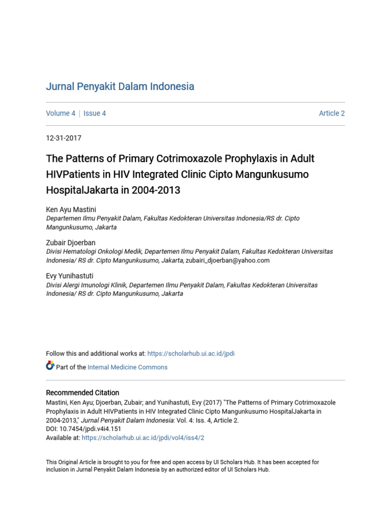 The Patterns of Primary Cotrimoxazole Prophylaxis in Adult HIVPat | PDF