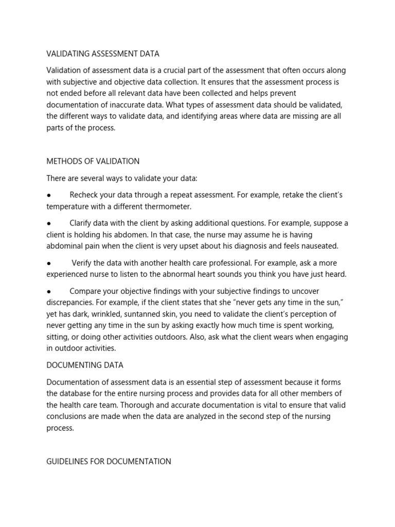 Validating Assessment Data Pdf Data Medicine 