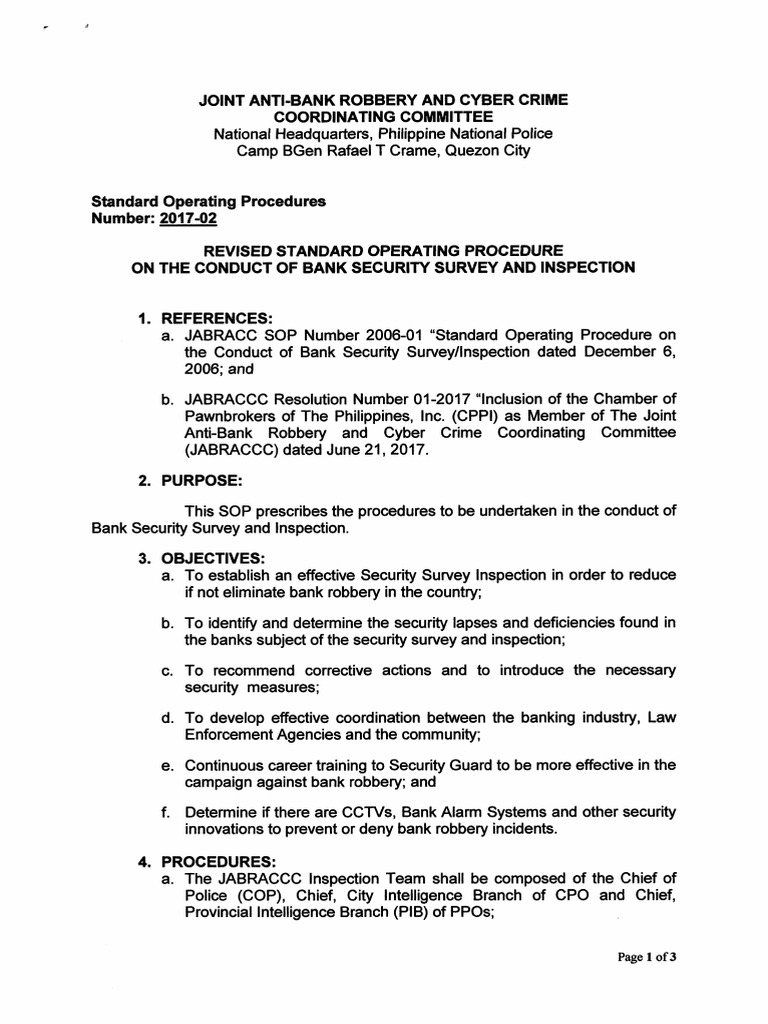 22 Jabraccc Sop No. 2017-02 Revised Sop On The Conduct of Bank Security ...