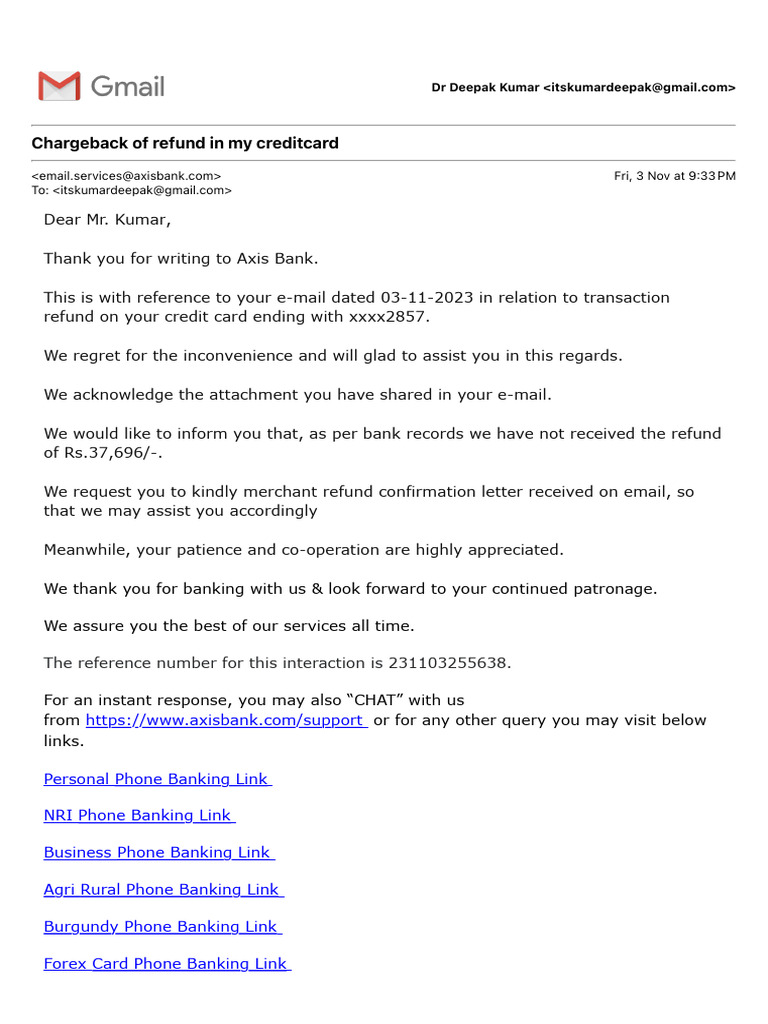Credit Card Refund Inquiry | PDF | Credit Card | Information