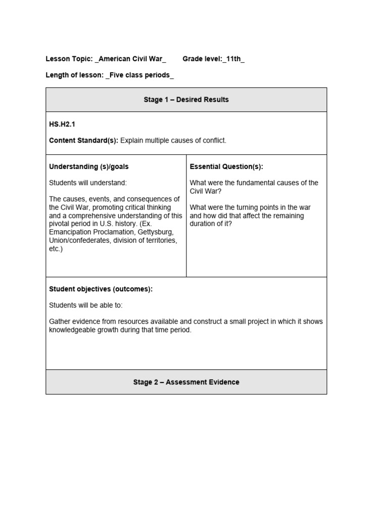 lesson plan edu221 1 1 1 | PDF | American Civil War | Lesson Plan