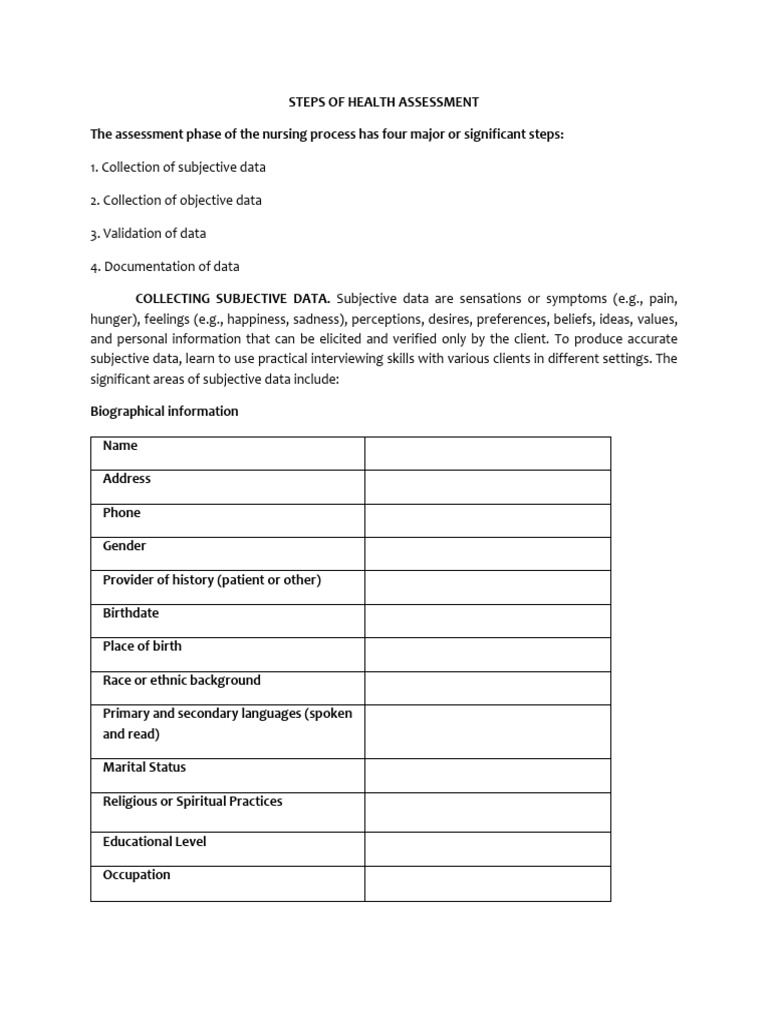 Steps of Health Assessment | PDF | Physical Examination | Hand