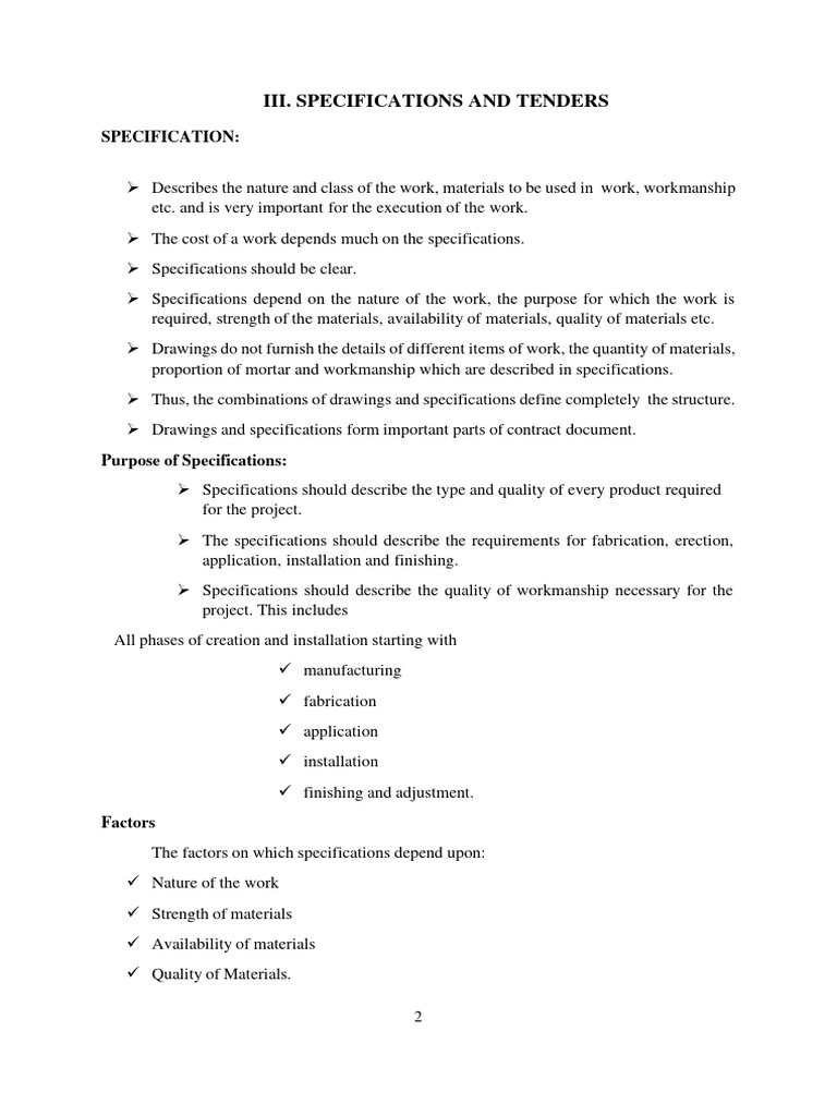 Lecture 3 Specifications and Tenders | PDF | Concrete | Specification ...