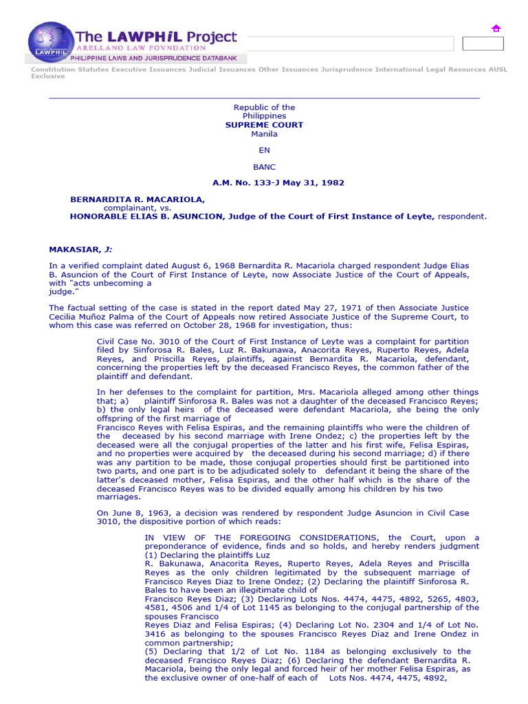 Macariola V Asuncion A.M. No. 133 J | PDF | Lawsuit | United States ...