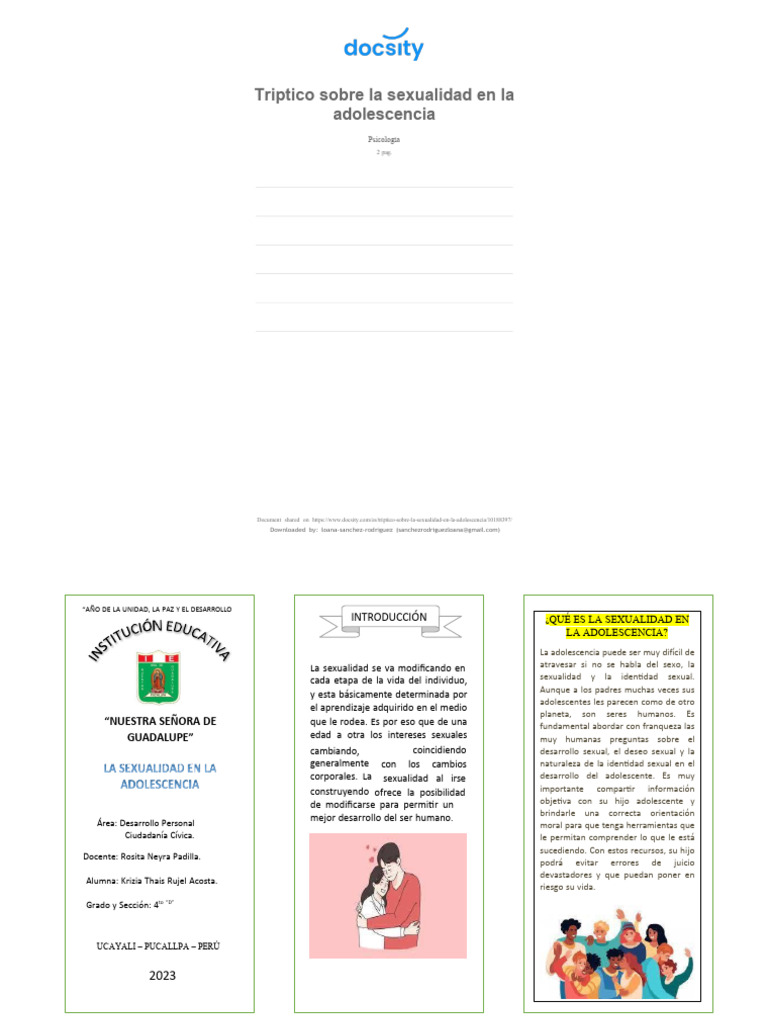 Docsity Triptico Sobre La Sexualidad en La Adolescencia | PDF | La sexualidad humana | Adolescencia