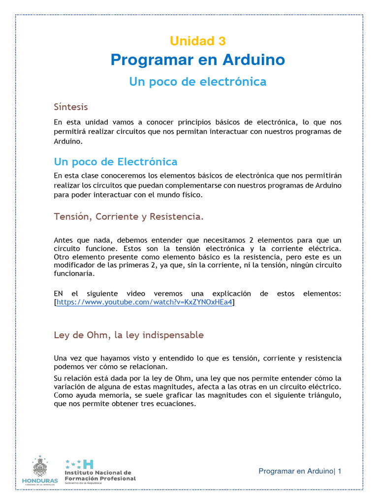Clase 3 ARDUINO HONDURAS | PDF | Electrónica | Resistencia Eléctrica y Conductancia