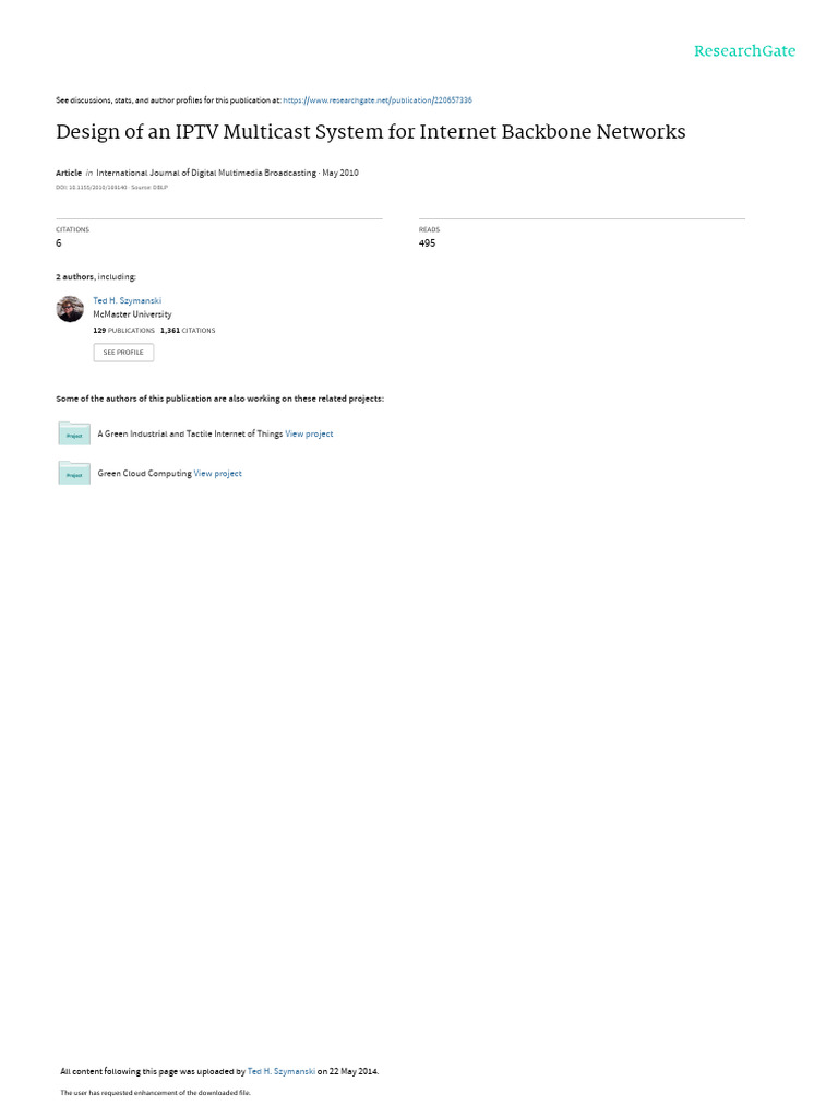 IJDMB IPTV Multicast For Internet Backbone Network | PDF | Quality Of Service | Multicast
