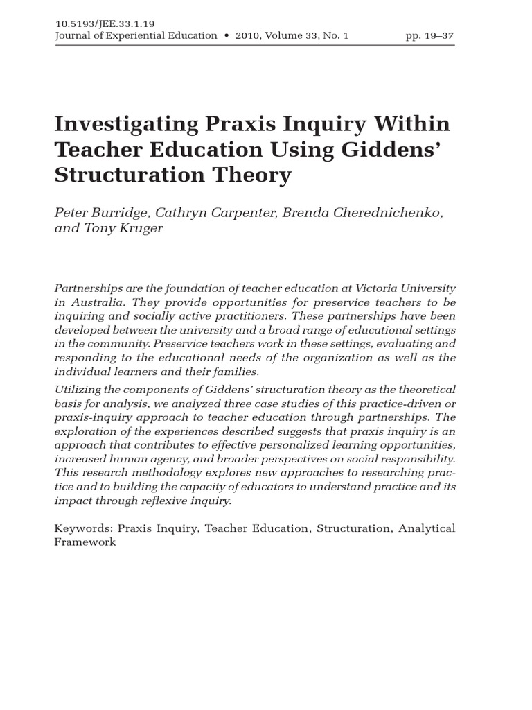 Investigating Praxis Inquiry Within Teacher Education Using Giddens ...
