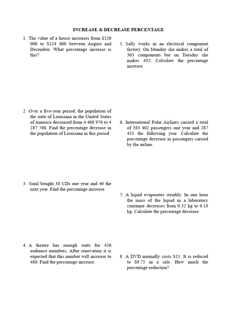 Increase & Decrease Percentage | PDF