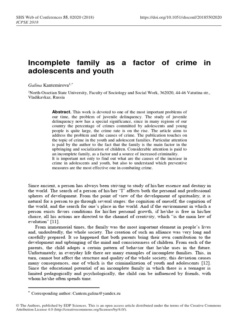 Incomplete Family As A Factor of Crime in Adolesce | PDF | Juvenile ...