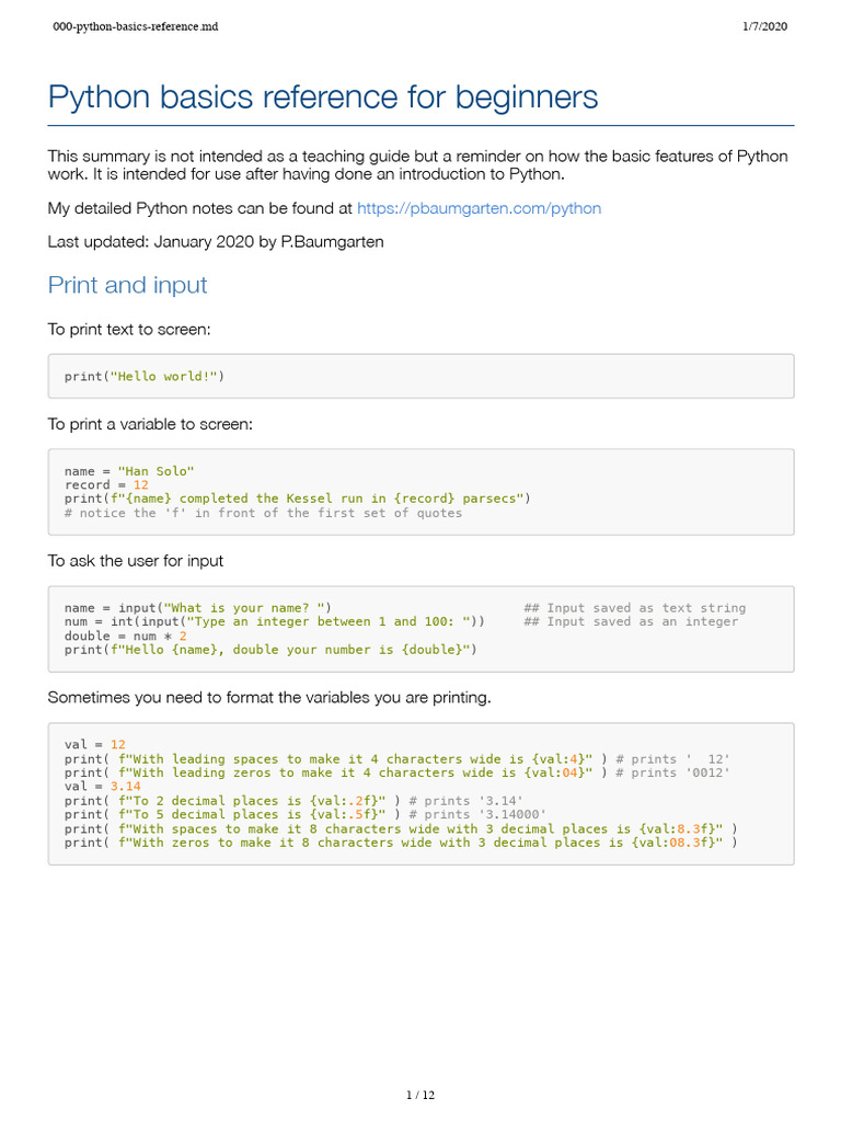 000 Python Basics Reference | PDF