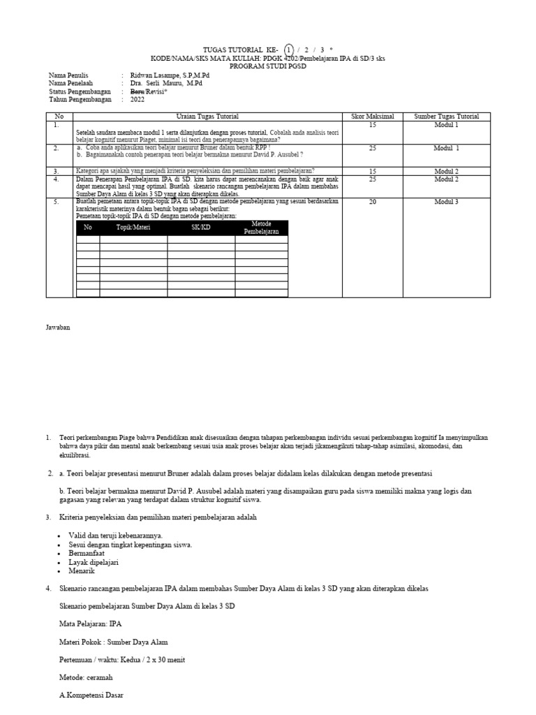 Tugas Tutorial Pembelajaran IPA SD | PDF
