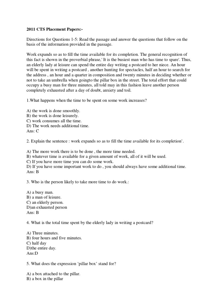 2011 CTS Placement Papers | PDF | Spacetime | Dimension