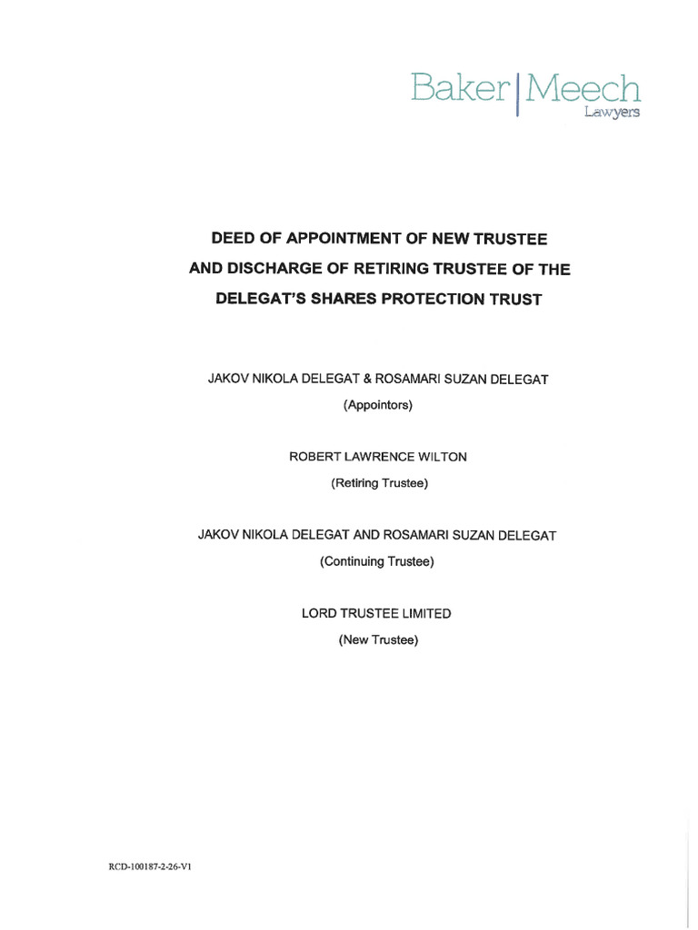 Deed of Appointment of New Trustee and Discharge of Retiring Trustee | PDF