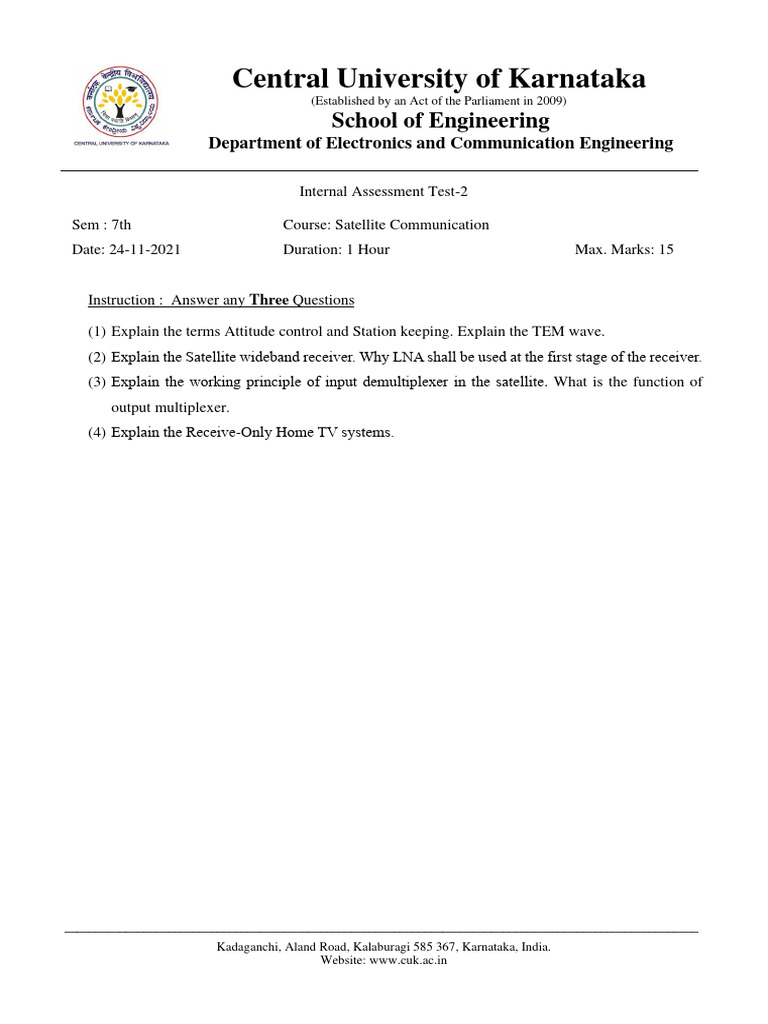 Satellite Comm Exam for Eng Students | PDF | Technology & Engineering
