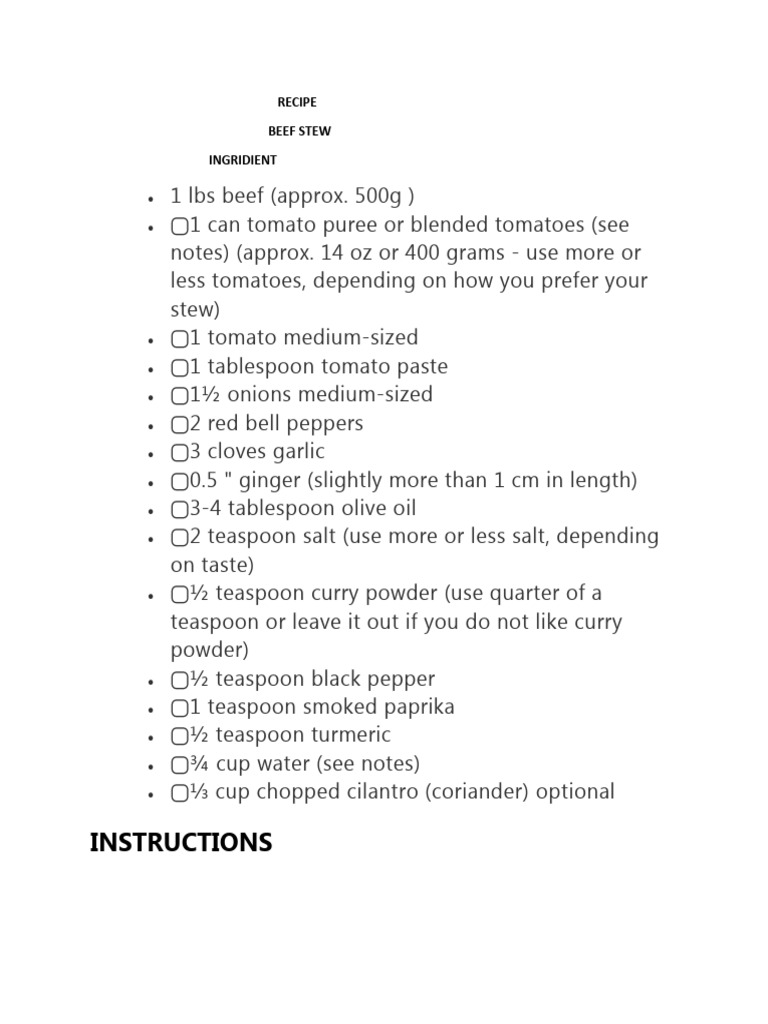 Beef Stew Recipe | PDF