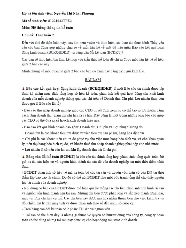 HTTTKT - CHỦ ĐỀ 2 - Nguyễn Thị Nhật Phương | PDF