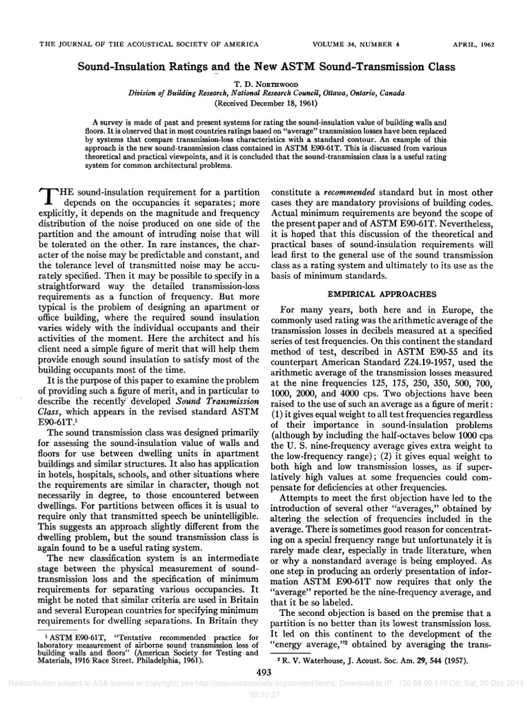 Sound-Insulation Ratings and The New ASTM Sound-Transmission Class ...