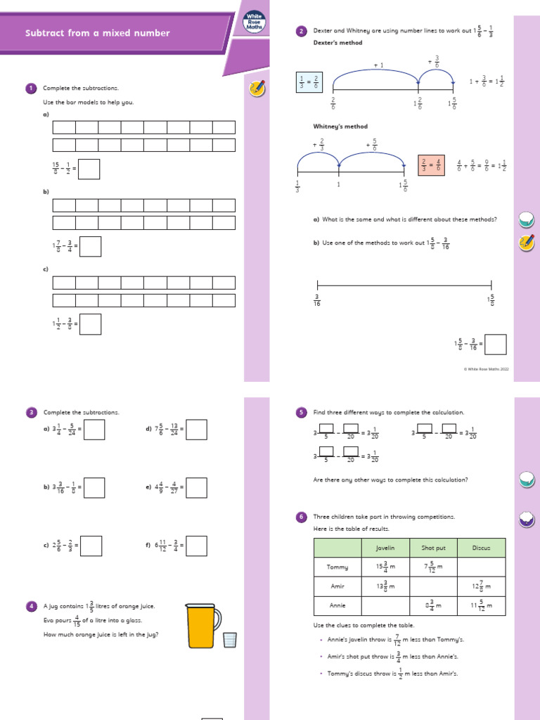 Y5 Autumn Block 4 WO15 Subtract From A Mixed Number 2022 | PDF ...