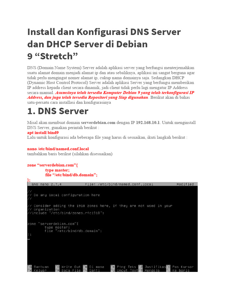 Install Dan Konfigurasi DNS Server Dan DHCP Server Di Debian 9 | PDF