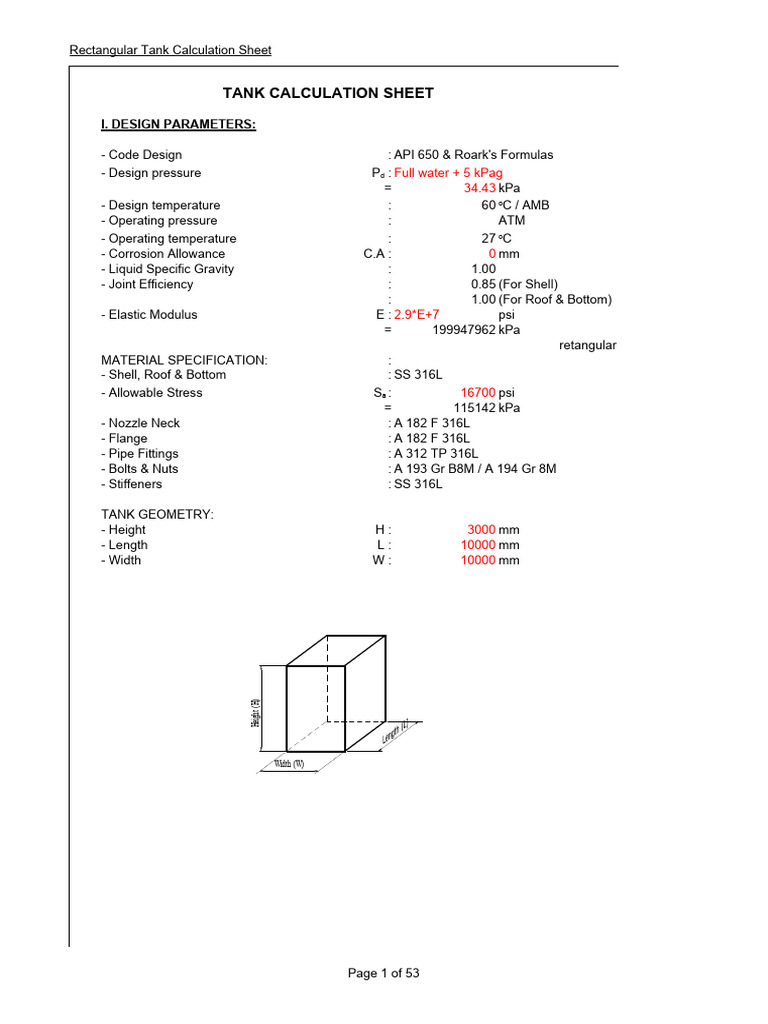 Rectangular Tank Design Calculations | PDF | Mechanical Engineering ...