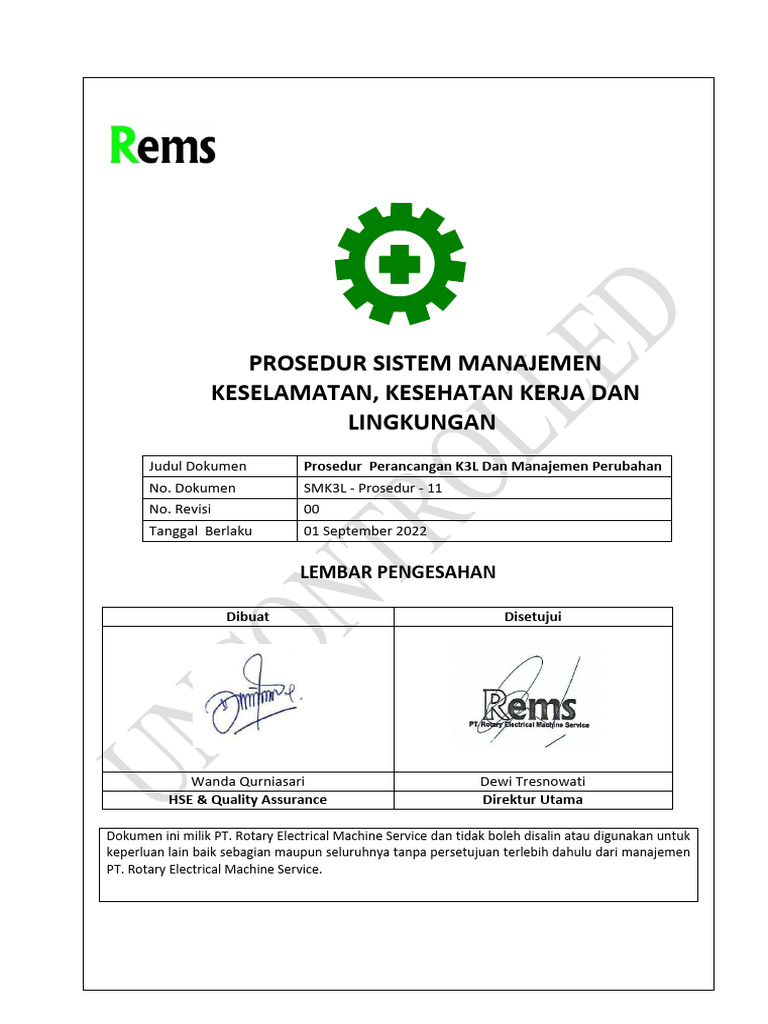 11 - Perancangan K3L - Manajemen Perubahan - Uncontrolled | PDF