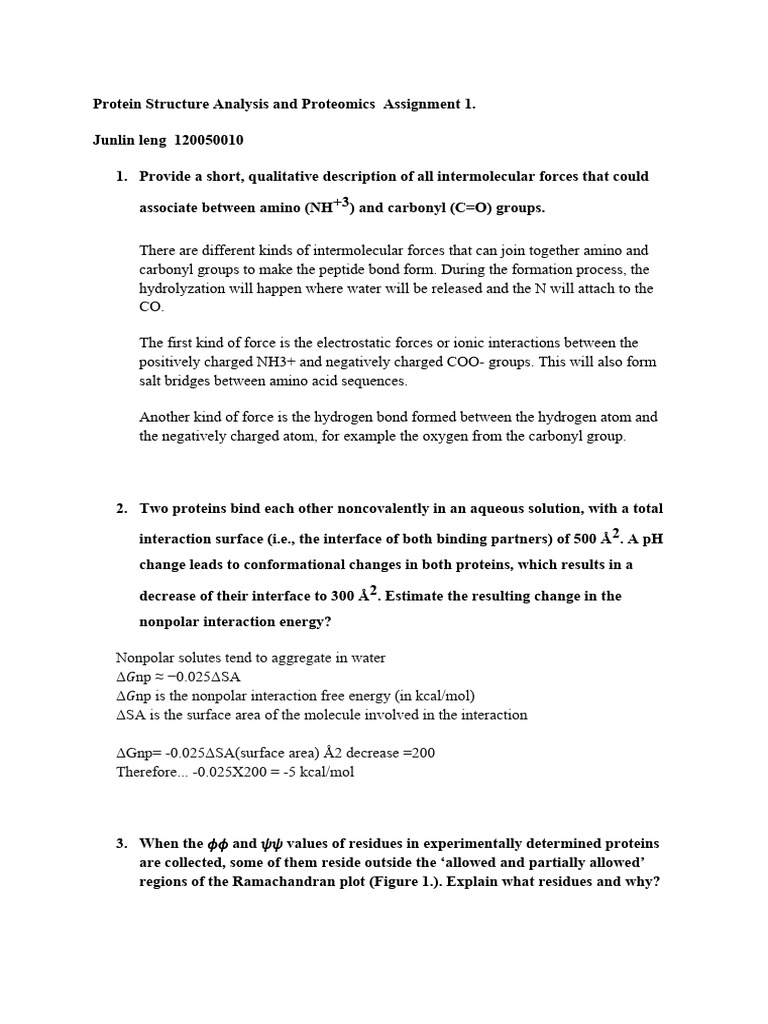 Protein Structure Assignment 1 | PDF | Protein Structure | Proline